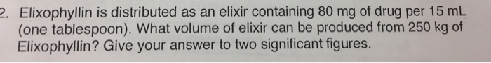 Solved Elixophyllin is distributed as an elixir containing | Chegg.com