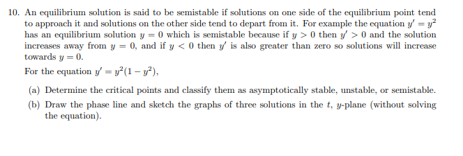 Solved 0. An equilibrium solution is said to be semistable | Chegg.com