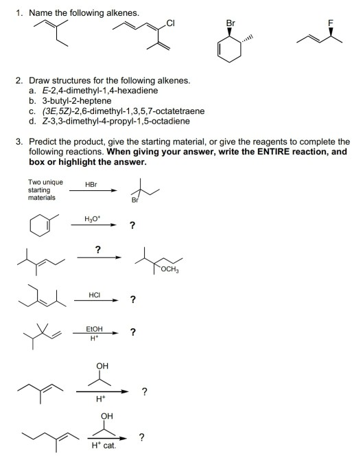 Solved 1. Name the following alkenes. CI 2. Draw structures | Chegg.com