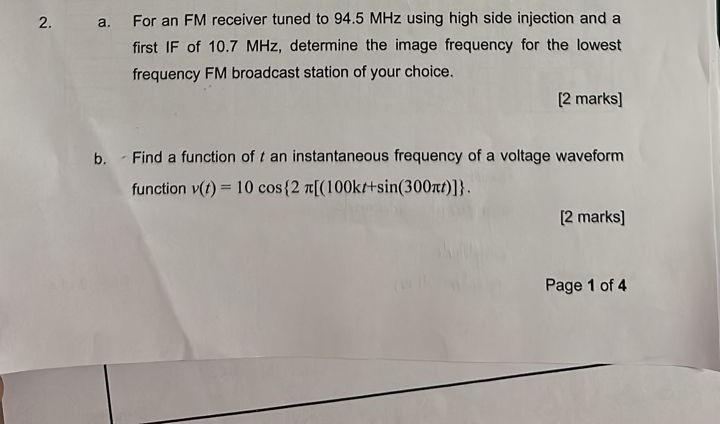 Solved a. For an FM receiver tuned to 94.5MHz using high | Chegg.com