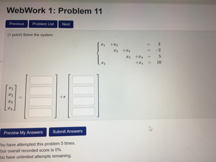 Solved WebWork 1: Problem 11 Previous Problem List Next (1 | Chegg.com