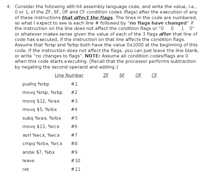 Solved 4. Consider the following x86-64 assembly language | Chegg.com