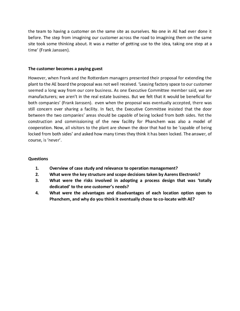 Overview of case study and relevance to | Chegg.com