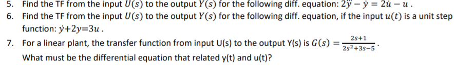 Solved 5. Find the TF from the input U(S) to the output Y(S) | Chegg.com