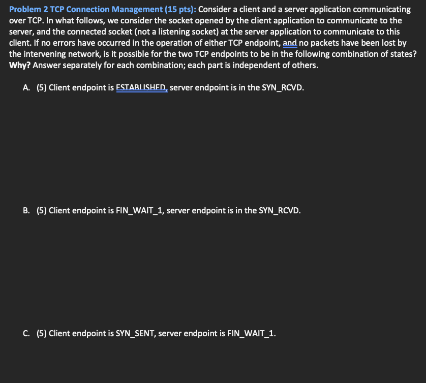 Solved Problem 2 Tcp Connection Management 15 Pts