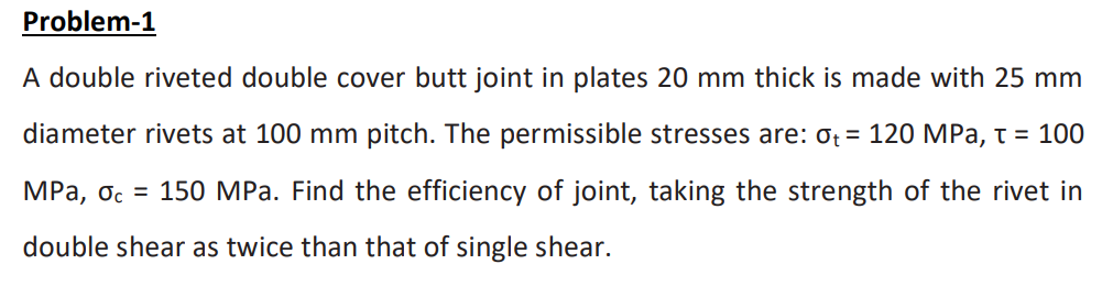 Solved Problem-1 A double riveted double cover butt joint in | Chegg.com