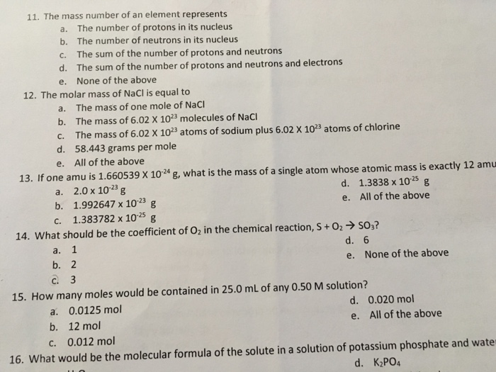 Solved The mass number of an element represents The number | Chegg.com