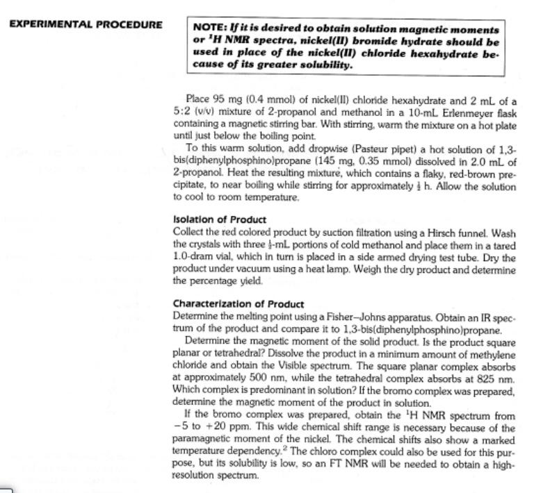 between these two geometries. The Ni(dppp)Cl2 | Chegg.com