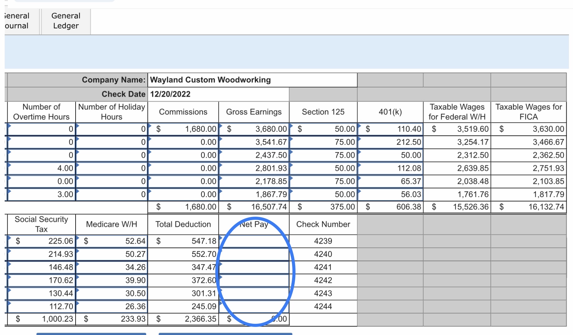 Complete the payroll register for the December 15 pay | Chegg.com