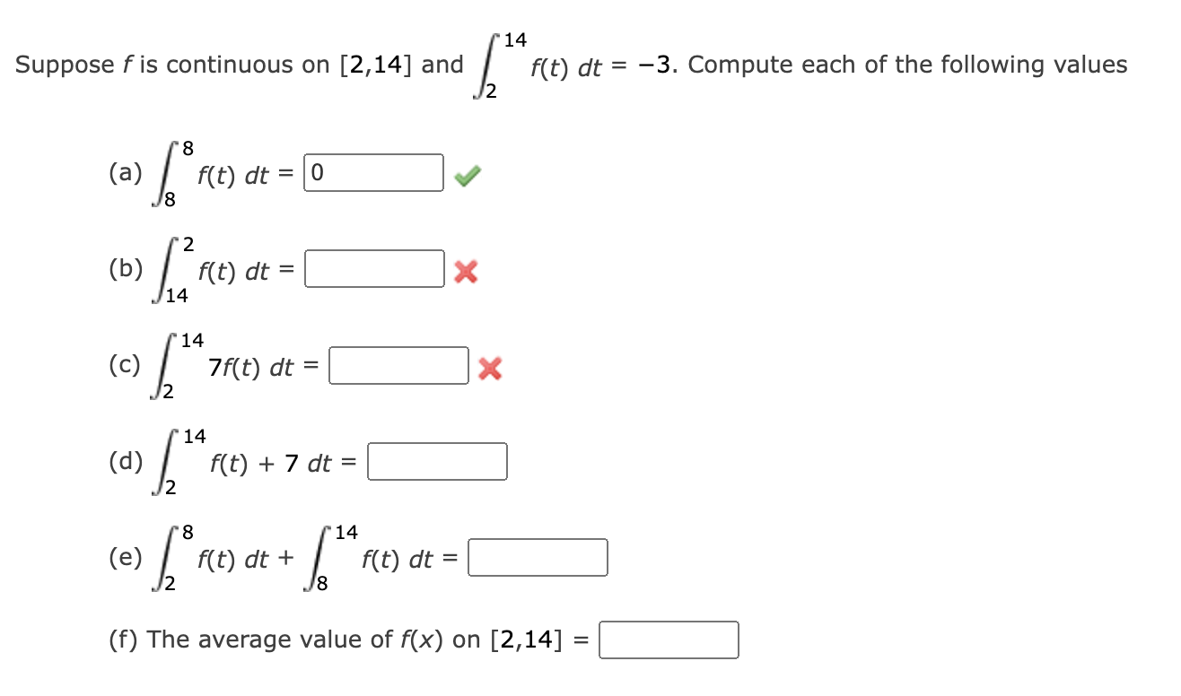 Solved uppose f is continuous on [2,14] and ∫214f(t)dt=−3. | Chegg.com