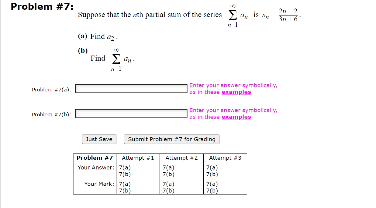 Solved Problem #7:Suppose that the nth partial sum of the | Chegg.com