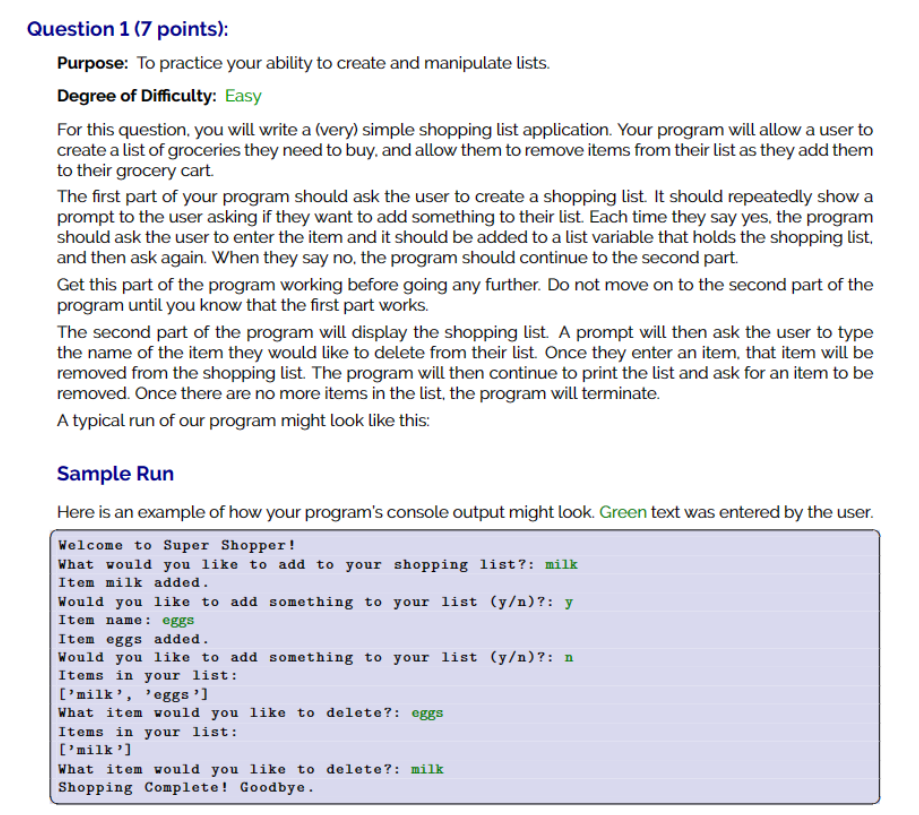 Solved uestion 1 (7 points): Purpose: To practice your | Chegg.com