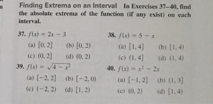 Solved n Finding Extrema on an Interval In Exercises 37-40, | Chegg.com