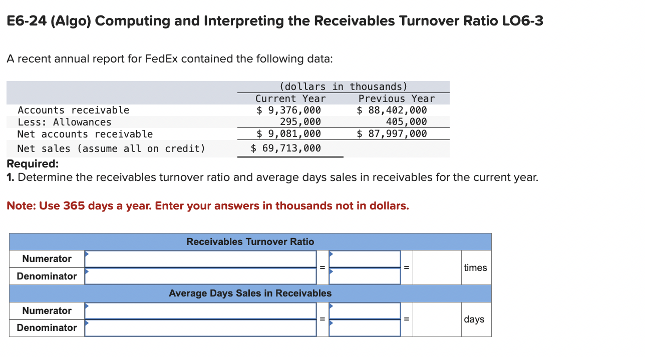 Solved E6-24 (Algo) ﻿Computing and Interpreting the | Chegg.com