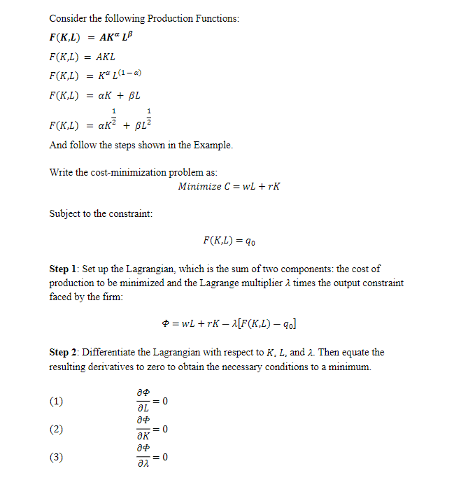 Solved Consider the following Production Functions: | Chegg.com