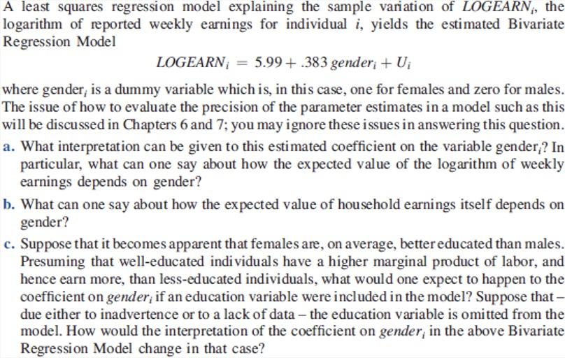 Solved A least squares regression model explaining the | Chegg.com
