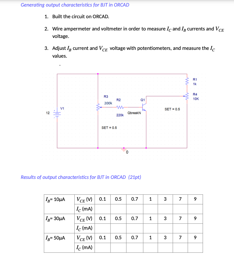 Solved Generating output characteristics for BJT in ORCAD 1. | Chegg.com