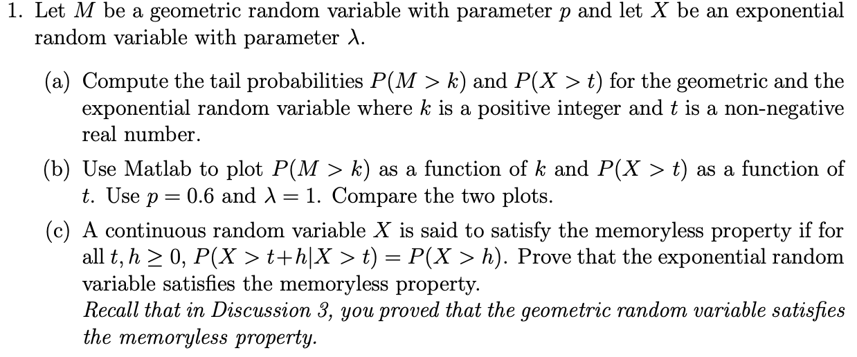 Solved Let M be a geometric random variable with parameter p | Chegg.com