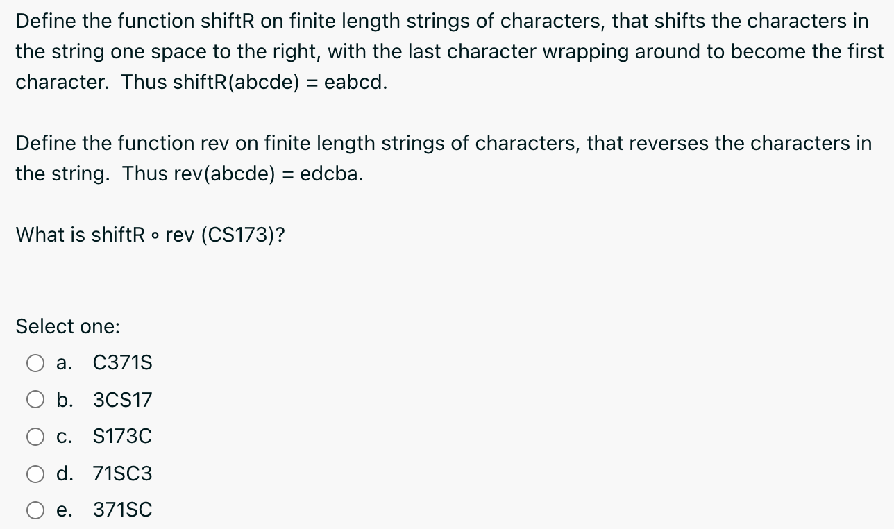 Solved Define the function shiftR on finite length strings | Chegg.com