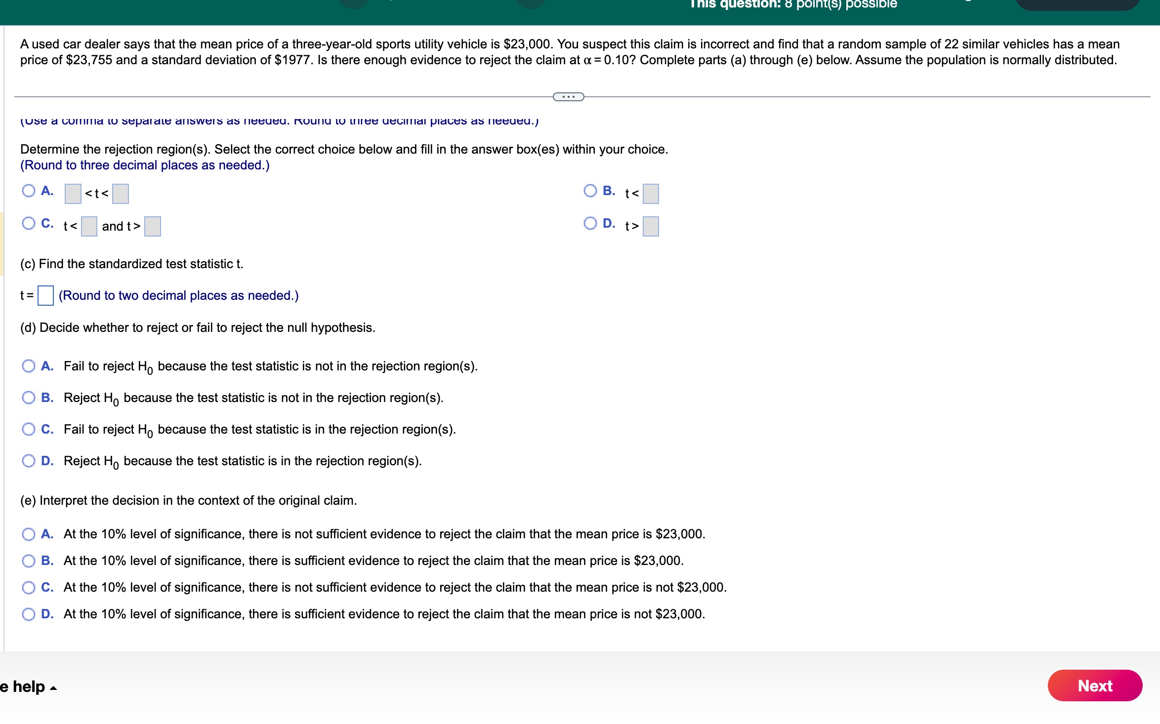Solved price of $23,755 and a standard deviation of $1977. | Chegg.com