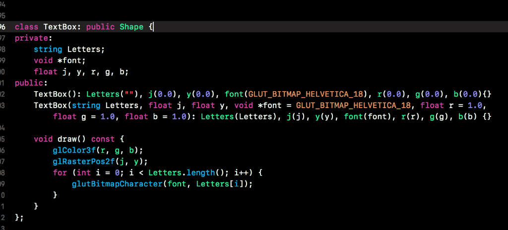4 5 6 class TextBox: public Shape t private: 8 string | Chegg.com
