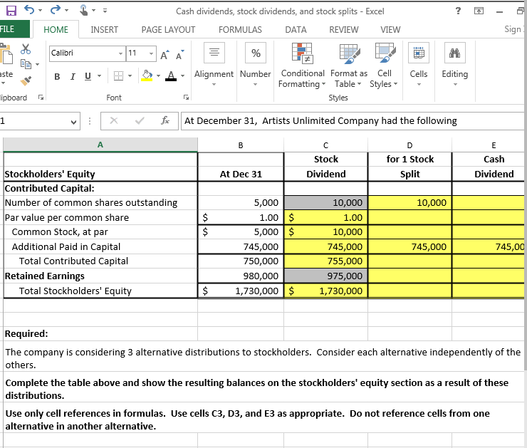Solved Cash dividends, stock dividends, and stock splits - | Chegg.com