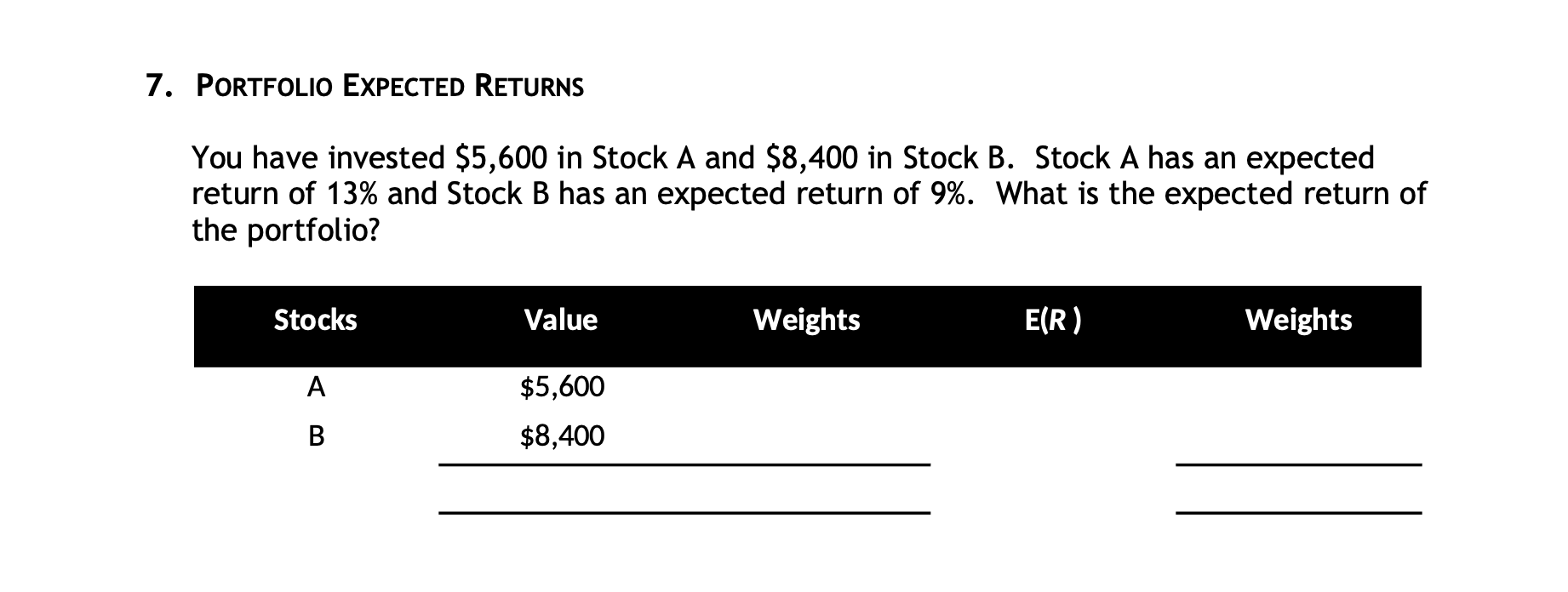 Solved 7. PORTFOLIO EXPECTED RETURNS You have invested | Chegg.com