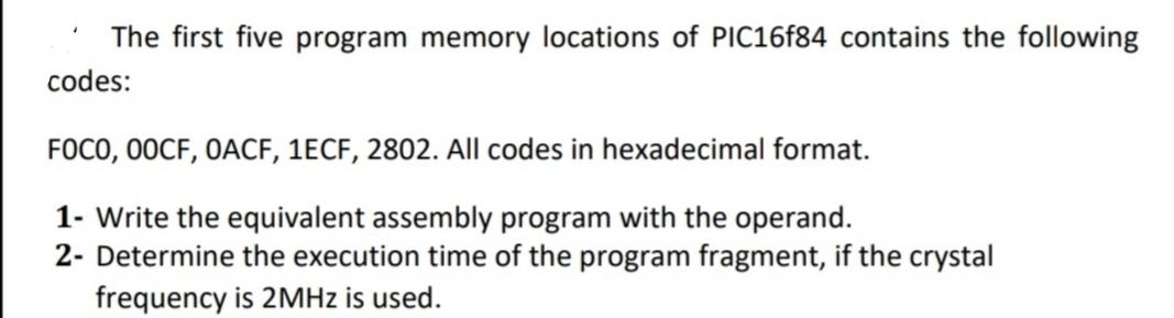 Solved The first five program memory locations of PIC16f84 | Chegg.com