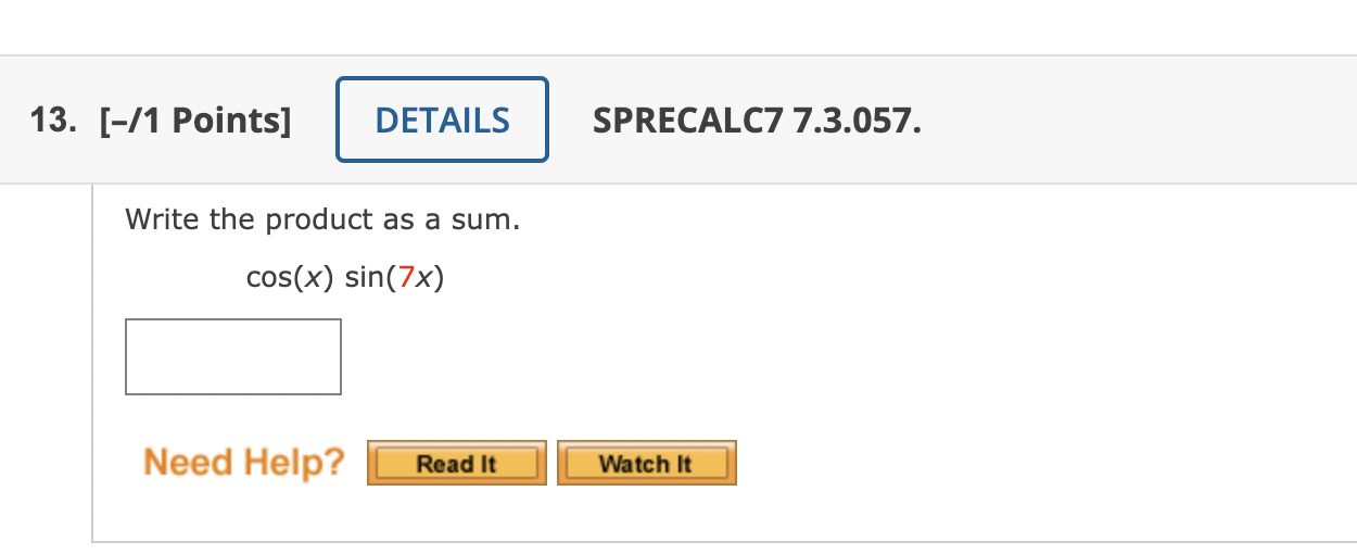 Solved 13. [-/1 Points] DETAILS Write the product as a sum. | Chegg.com
