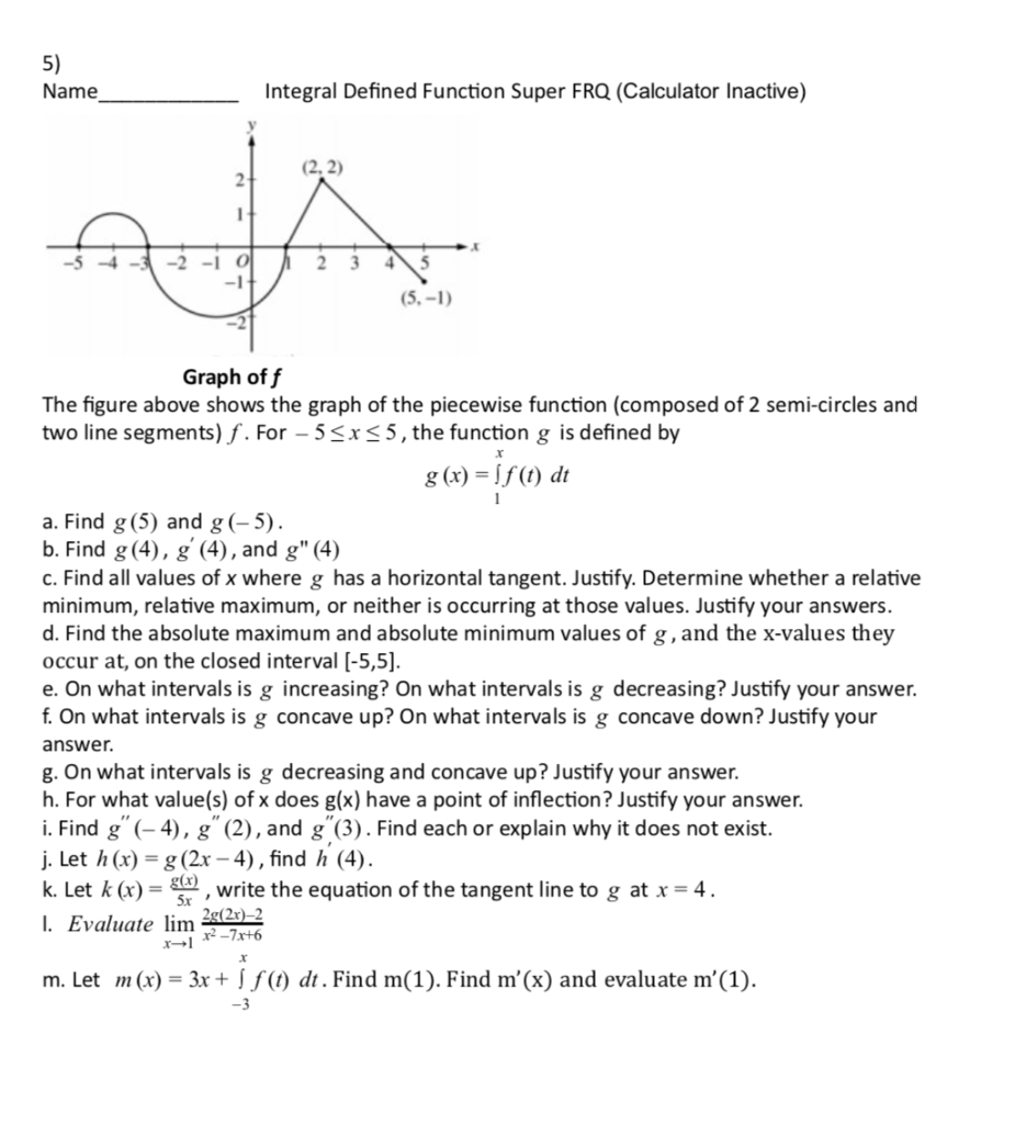 Solved Name Integral Defined Function Super FRQ (Calculator | Chegg.com