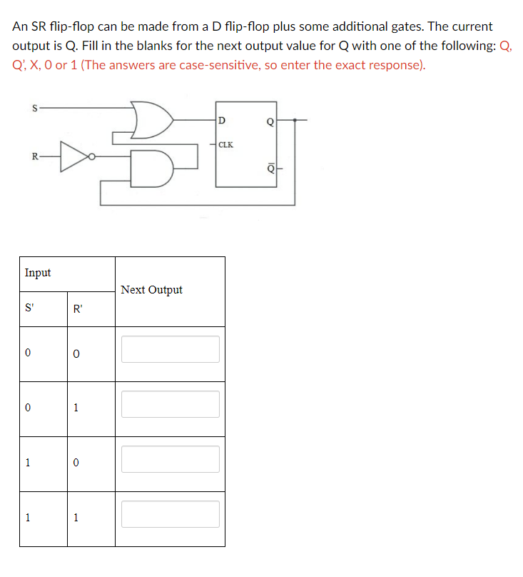 Solved An SR flip-flop can be made from a D flip-flop plus | Chegg.com