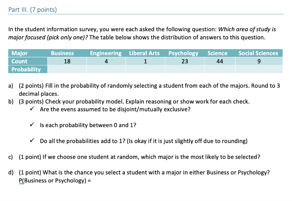 Solved Part I. (7 points) The student information survey | Chegg.com
