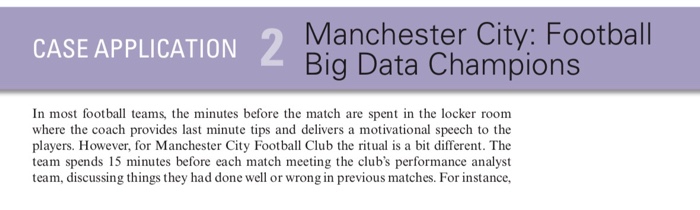 Solved Manchester City: Football Big Data Champions CASE | Chegg.com