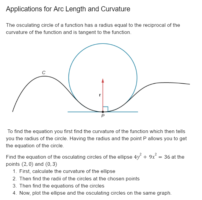Applications for Arc Length and CurvatureThe | Chegg.com