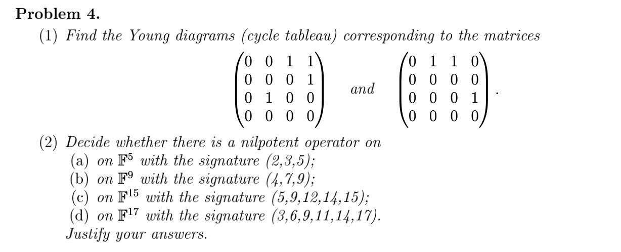 Solved Problem 4. (1) Find the Young diagrams (cycle | Chegg.com