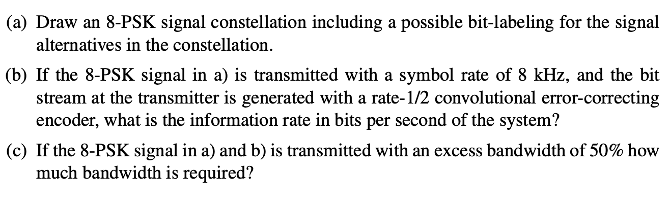 (a) Draw an 8-PSK signal constellation including a | Chegg.com