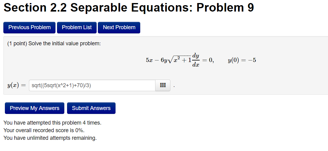 Solved Section 2 2 Separable Equations Problem 9 Next