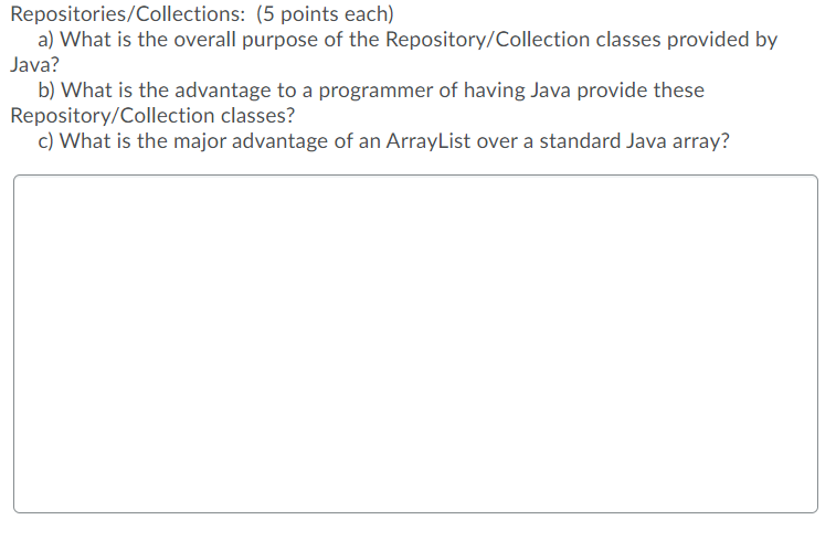 Solved Repositories/Collections: (5 points each) a) What is | Chegg.com