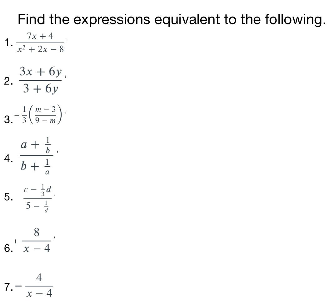 Solved Find the expressions equivalent to the following. 1. | Chegg.com