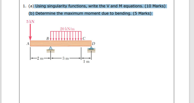 Solved 1. (a) Using singularity functions, write the V and M | Chegg.com