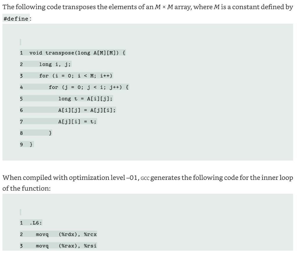 Solved The following code transposes the elements of an M×M | Chegg.com