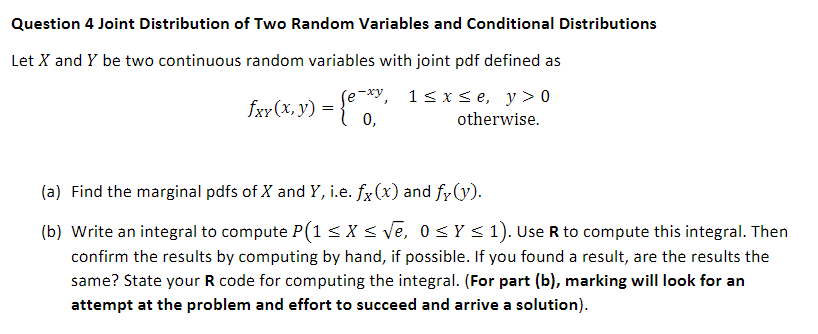 Solved Question 4 Joint Distribution of Two Random Variables | Chegg.com