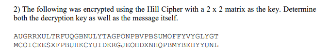 2) The following was encrypted using the Hill Cipher | Chegg.com