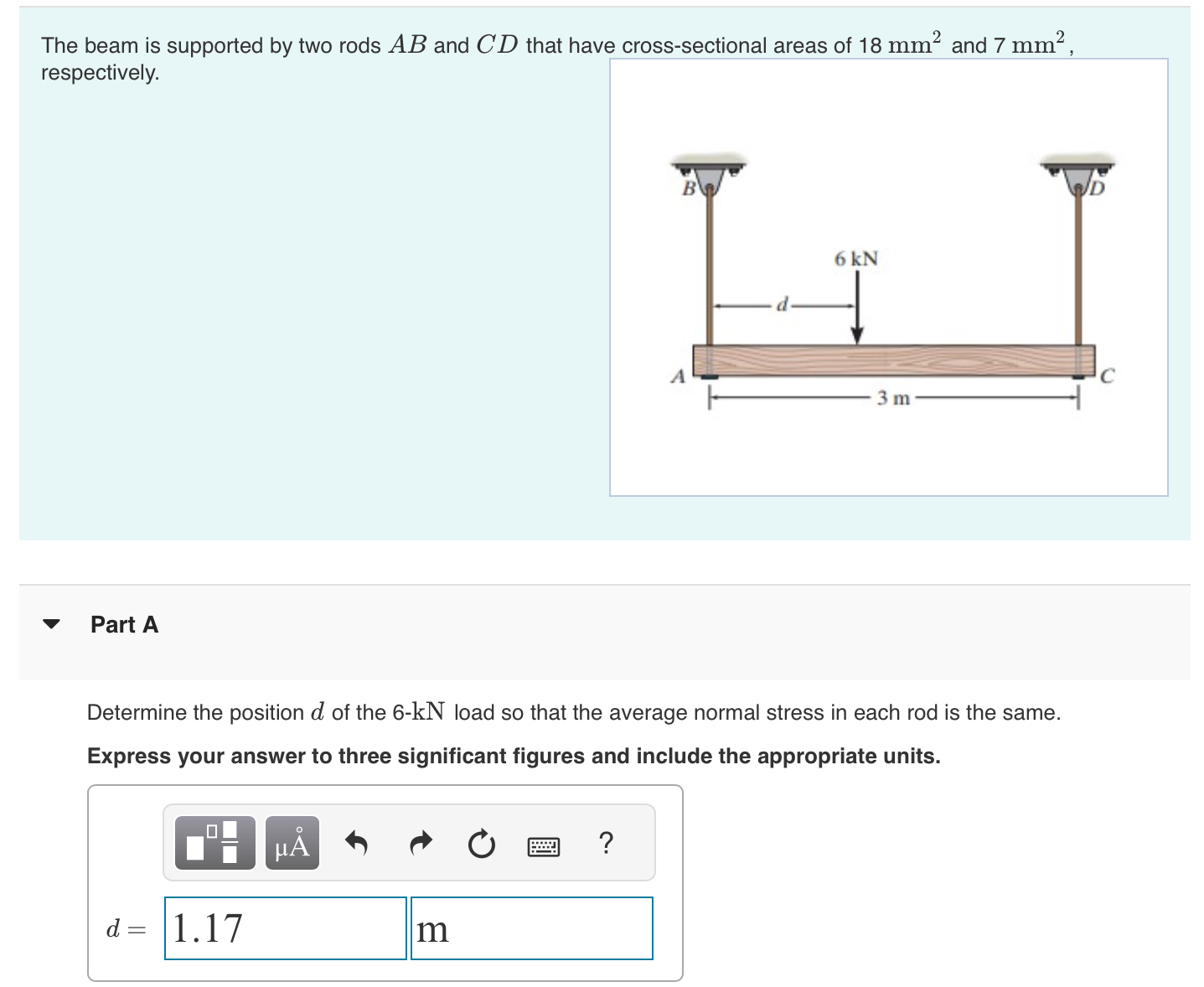 Solved The beam is supported by two rods AB ﻿and CD ﻿that | Chegg.com