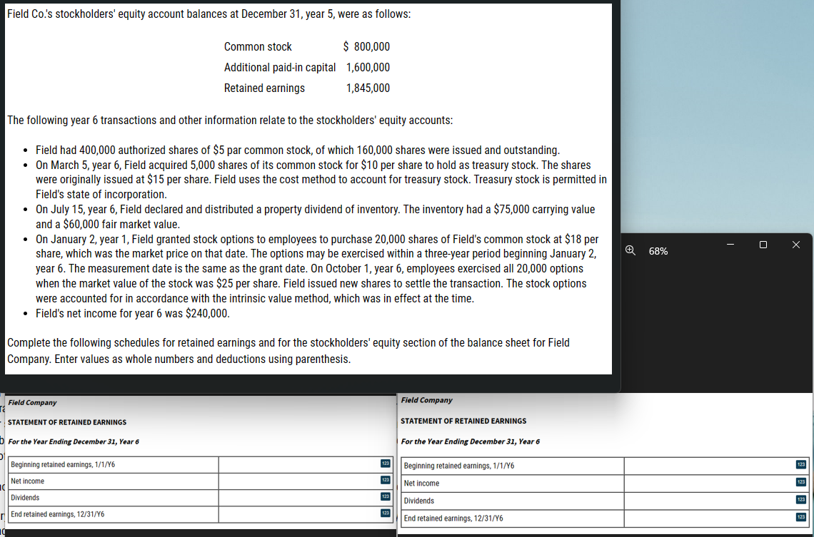 Solved Field CompanyFleld CompanySTATEMENT OF RETAINED | Chegg.com