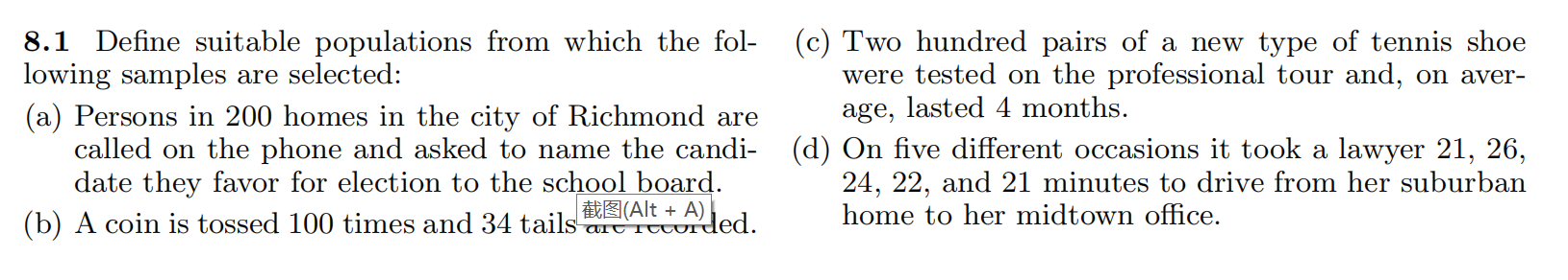 Solved 8.1 Define suitable populations from which the fol- | Chegg.com