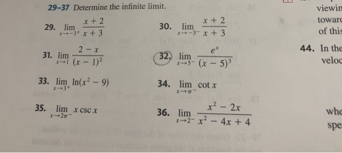 Solved 29 37 Determine The Infinite Limit X 2 X 3 Viewi