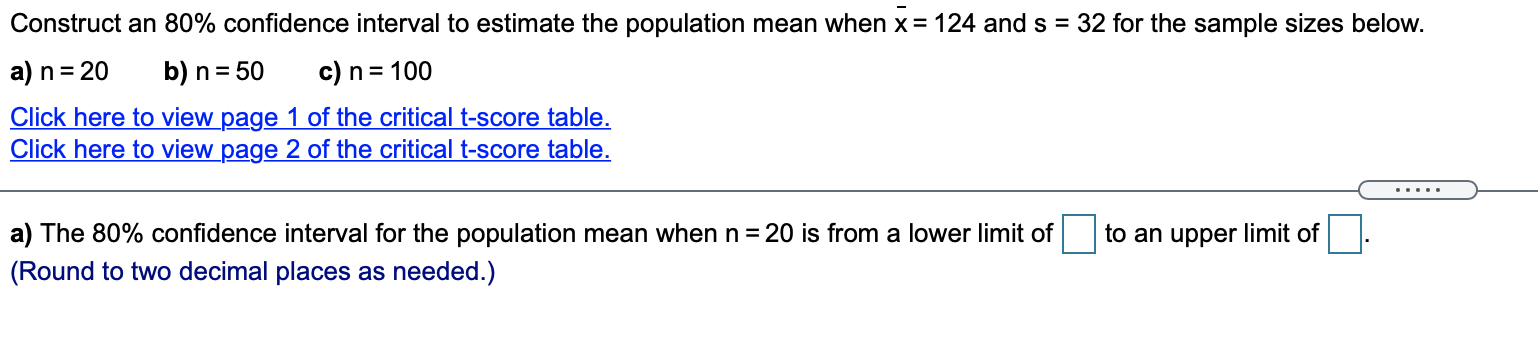Solved = Construct an 80% confidence interval to estimate | Chegg.com