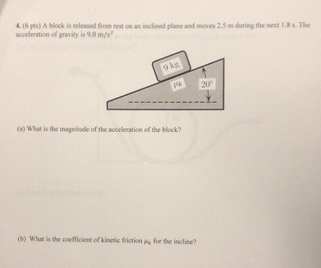 Solved 4. (6 pts) A block is released from rest on an | Chegg.com