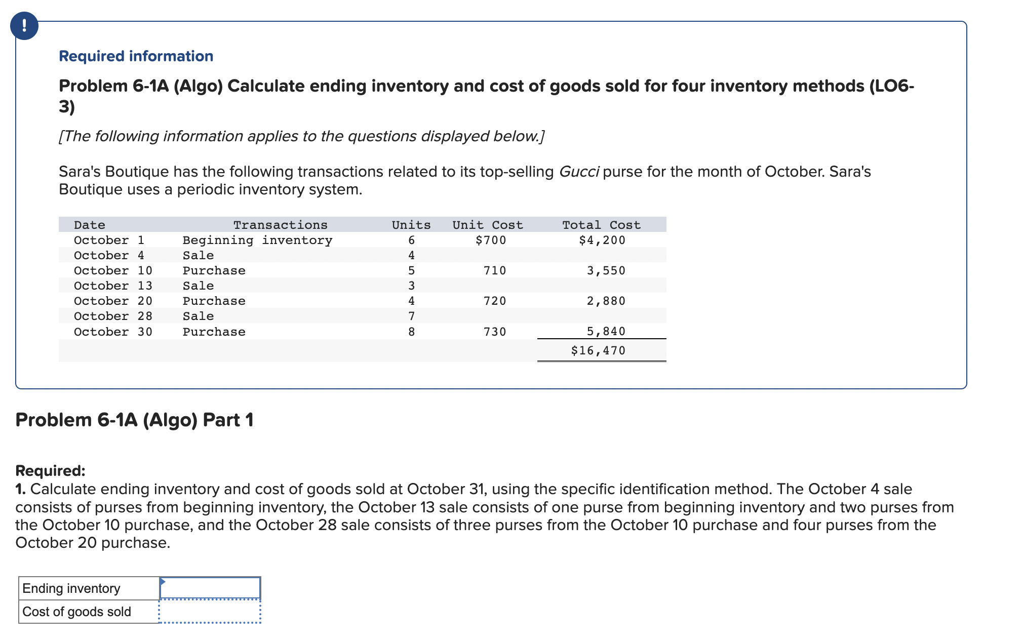 Solved Required information Problem 6-1A (Algo) Calculate | Chegg.com Solved Required information Problem 6-1A (Algo) Calculate | Chegg.com